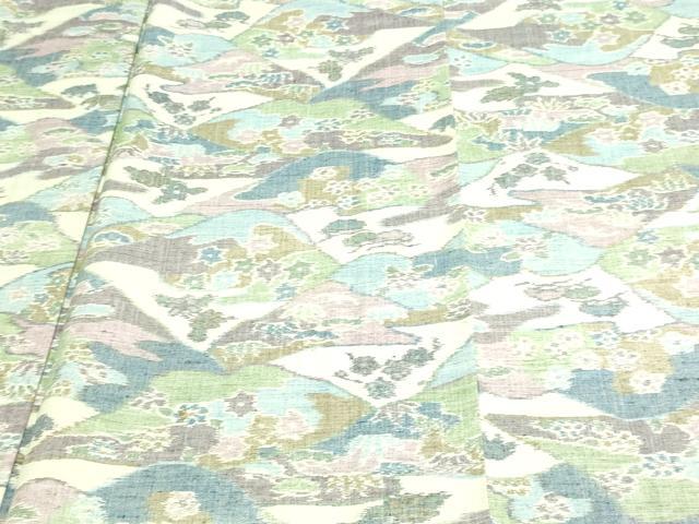 平和屋着物▽小千谷紬 単衣 重ね山花文 正絹 逸品 DAAV9628sf