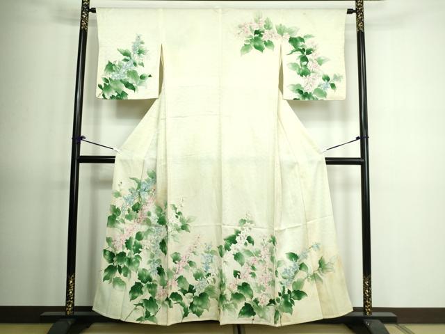 平和屋着物▽訪問着　単衣　手描き　草花文　正絹　逸品　DAAV9635sf