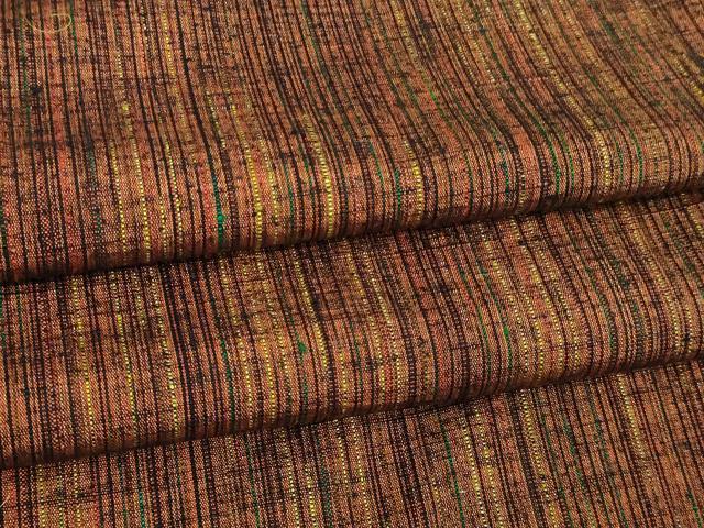 平和屋着物▽上質な紬　単衣　縞　正絹　逸品　DAAV9656sf