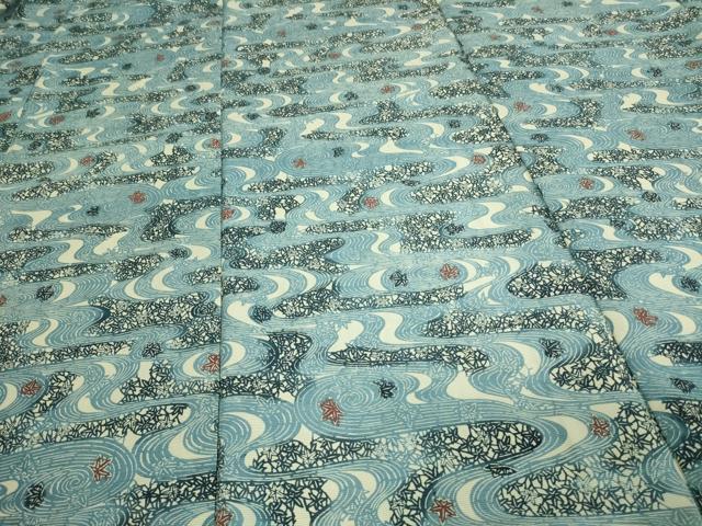 平和屋着物▽上質な小紋　単衣　型染　流水舞葉文　正絹　逸品　DAAV9665sf