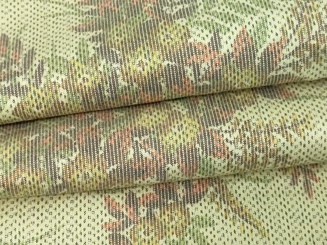 平和屋着物▽上質な紬　単衣　草花文　正絹　逸品　DAAV9705sf