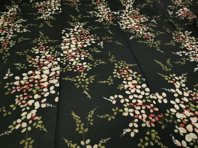 平和屋着物▽小紋　単衣　枝葉文　黒地　洗える着物　DAAV9720sf