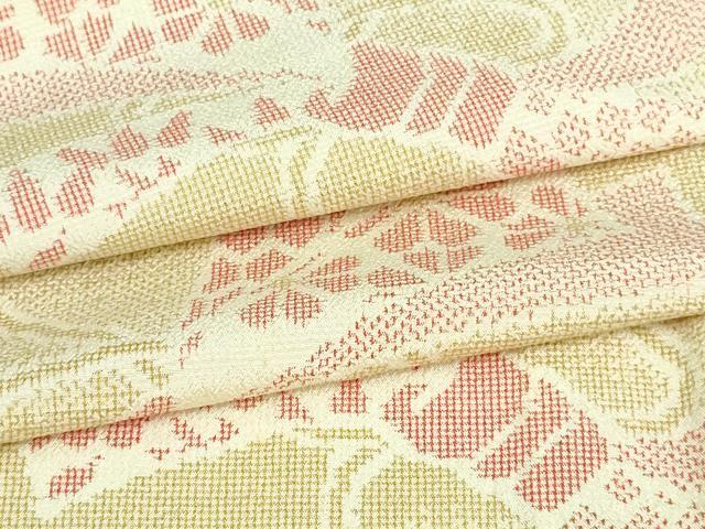 平和屋着物▽本塩沢　単衣　結び紐花文　正絹　逸品　DAAV9751sf