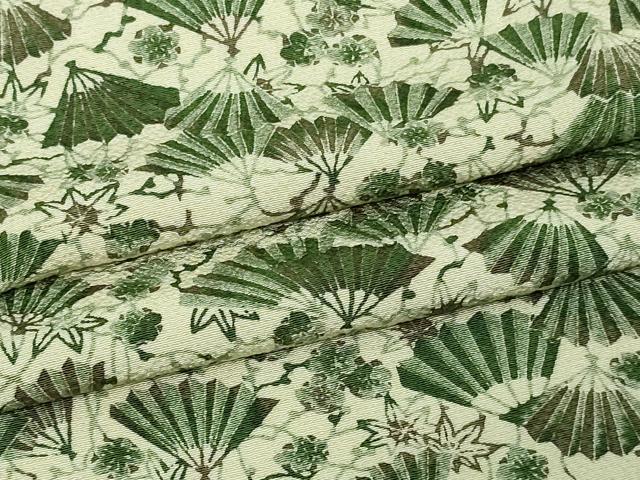 平和屋着物▽上質な紬　単衣　舞扇花文　鬼しぼ縮緬　正絹　逸品　DAAV9855sf