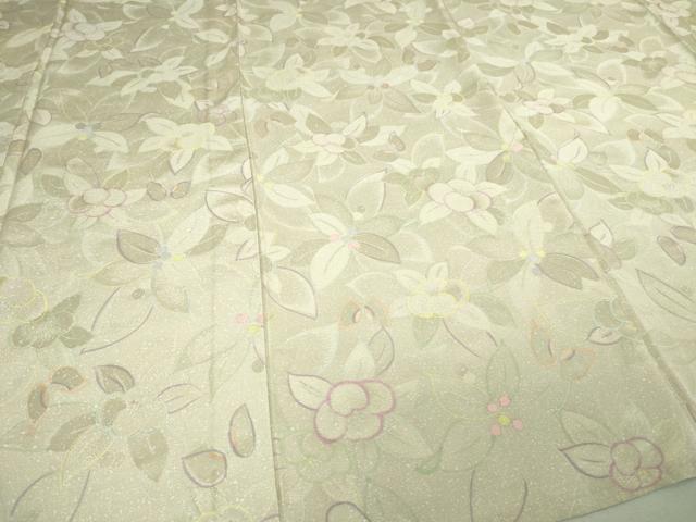 平和屋着物▽上質な小紋　単衣　地紋起こし　草花文　正絹　逸品　DAAV9866sf