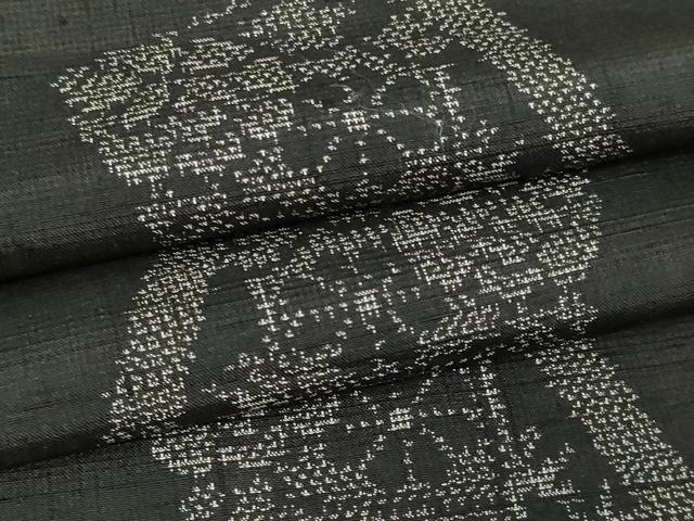 平和屋着物▽上質な紬　単衣　草花文　黒地　正絹　逸品　DAAV9873sf