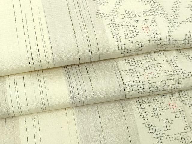 平和屋着物▽結城紬　単衣　80亀甲　草花間道　正絹　逸品　DAAV9922sf