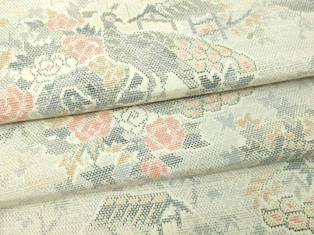 平和屋着物▽上質な紬 　単衣　孔雀花文 　正絹　逸品　未使用　DAAV9939sf