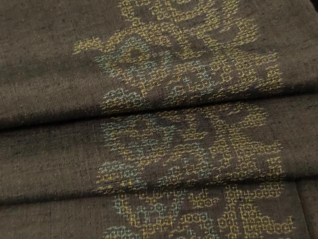 平和屋着物▽結城紬　単衣　洋花文　80亀甲　正絹　逸品　DAAV9947sf