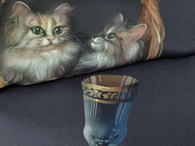 平和屋着物▽訪問着　単衣　手描き　猫　グラス　暈し染め　金彩　正絹　逸品　DAAV9954sf