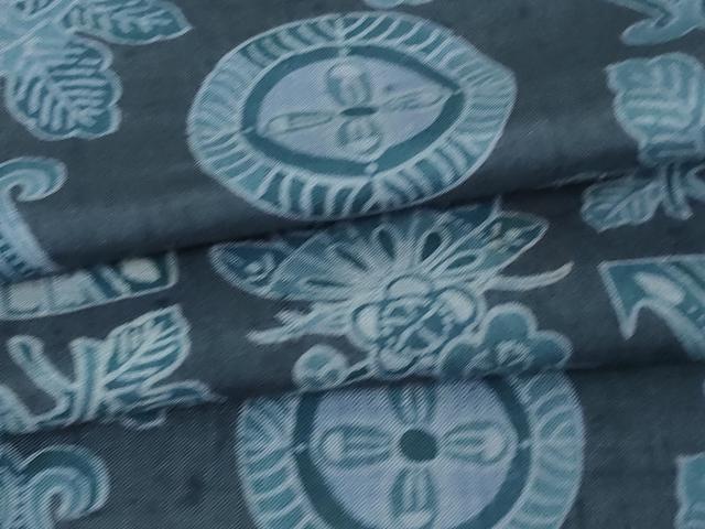 平和屋着物▽上質な紬　単衣　型染め　草花文　正絹　逸品　DAAV9956sf