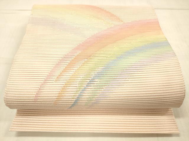 平和屋着物＊夏物　八寸名古屋帯　絽綴れ　抽象文様　虹　銀糸　正絹　逸品　DAAW1939cm