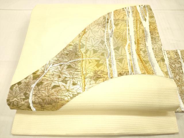 平和屋着物＊夏物　九寸名古屋帯　樹林楓文　金銀糸　正絹　逸品　DAAW1942cm