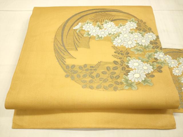 平和屋着物＊夏物　九寸名古屋帯　草花文　萩　芒　菊　銀糸　正絹　逸品　DAAW1944cm