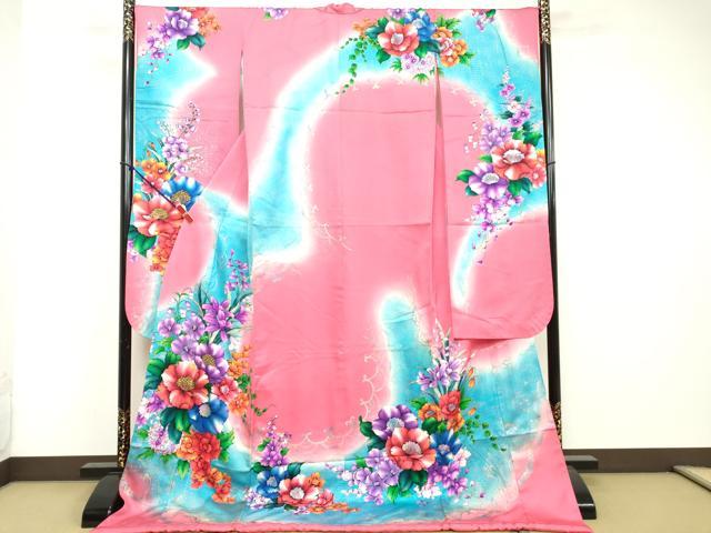 平和屋着物▼お引きずり・お引き摺り・引き振袖　和装　結婚式　舞妓　芸妓　芸者　衣装　駒刺繍　草花文　暈し染め　金彩 逸品 DAAW2083zy