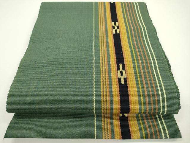 平和屋着物●沖縄県伝統工芸品　八重山ミンサー　手織り　八寸名古屋帯　間道　綿　逸品　未使用　DAAW3327fe