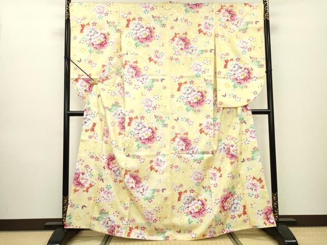 平和屋着物●小振袖　二尺袖　草花　金彩　洗える着物　DAAW3788fe