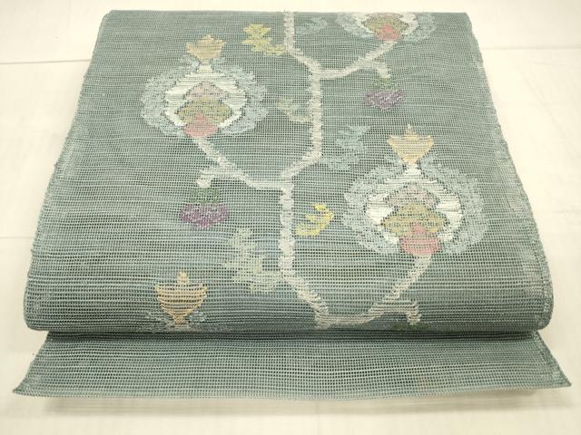 平和屋着物＊夏物　1854年創業　帯屋捨松　八寸名古屋帯　枝花文　正絹　逸品　DAAW4024cm