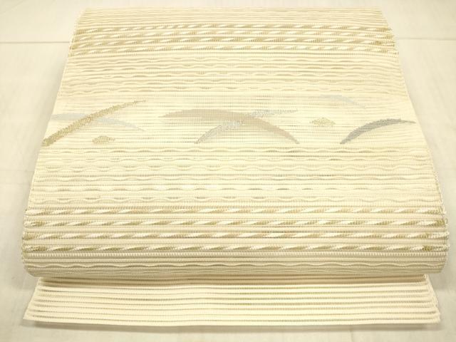 平和屋着物＊夏物　絽綴れ　八寸名古屋帯　草葉文　金銀糸　正絹　逸品　DAAW4193cm