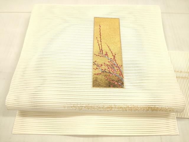 平和屋着物＊夏物　絽綴れ　八寸名古屋帯　刺繍　短冊枝花文　金彩　正絹　逸品　DAAW4199cm