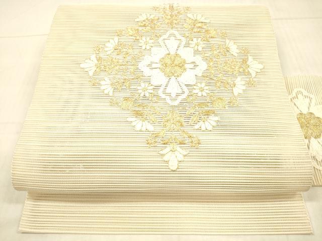 平和屋着物＊夏物　絽綴れ　八寸名古屋帯　駒刺繍　総刺繍　草花文　正絹　逸品　DAAW4200cm