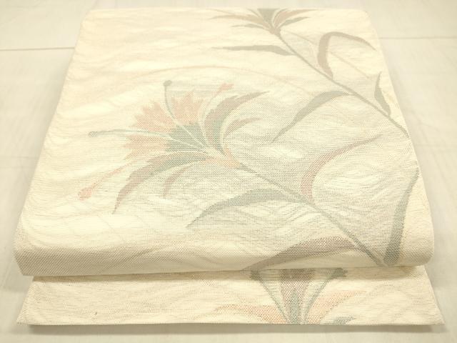 平和屋着物＊夏物　六通柄袋帯　草花文　金糸　正絹　逸品　DAAW4214cm