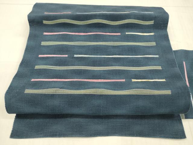 平和屋着物＊夏物　八寸名古屋帯　横段文　正絹　逸品　DAAW4229cm