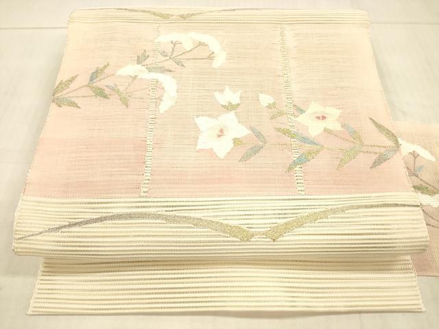 平和屋着物＊夏物　絽綴れ　八寸名古屋帯　草花文　金銀糸　正絹　逸品　DAAW4236cm