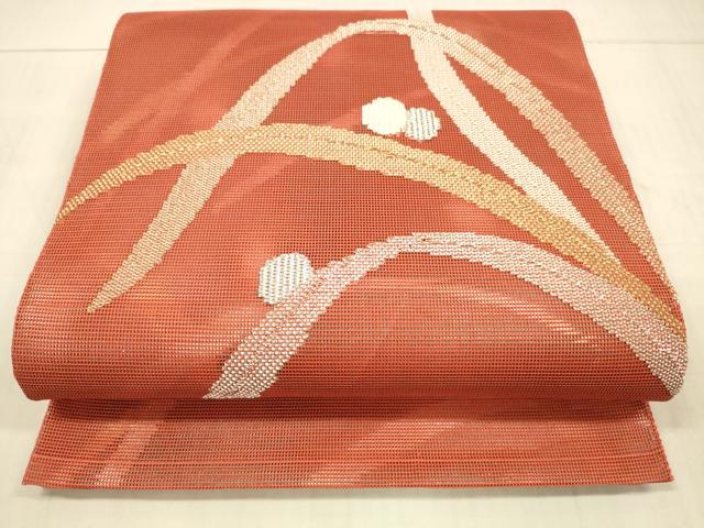 平和屋着物＊夏物　太鼓柄袋帯　露草文　金銀糸　正絹　逸品　DAAW4244cm