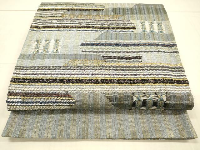 平和屋着物●太鼓柄袋帯　作家物　抽象文様　金銀糸　正絹　逸品　DAAW4264cm