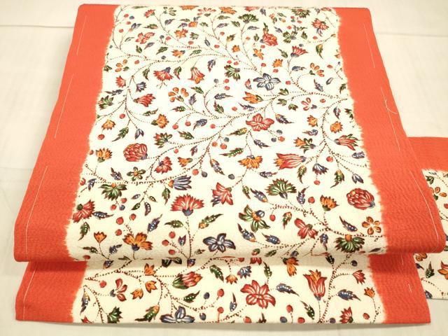 平和屋着物●摺型友禅　京都　多ち花　全通九寸名古屋帯　更紗花間道　正絹　逸品　DAAW4290cm