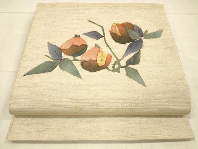 平和屋着物●八寸名古屋帯　紬地　和紙　成り物　逸品　DAAW4305cm