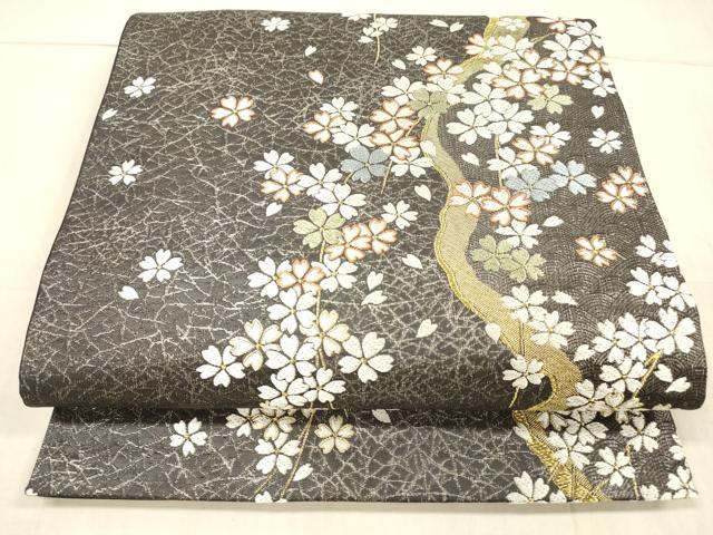 平和屋着物●六通柄袋帯　唐織　献上路流垂れ桜　金銀糸　正絹　逸品　DAAW4309cm