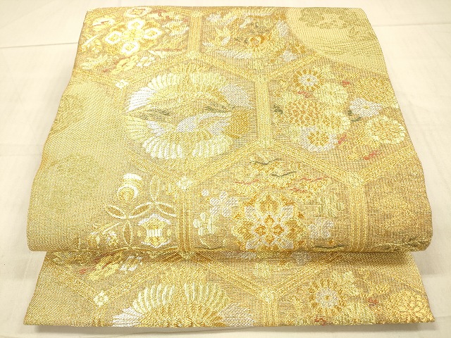 平和屋着物●九寸名古屋帯　亀甲吉祥文　金糸　正絹　逸品　DAAW4327cm
