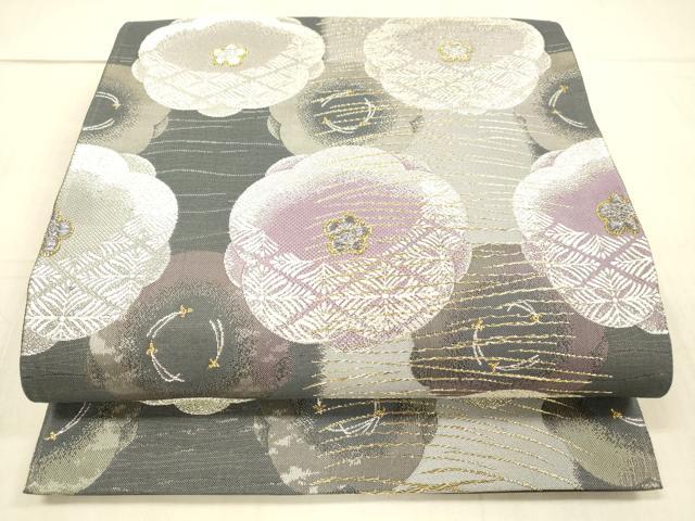 平和屋着物●六通柄袋帯　梅影　金銀糸　正絹　逸品　DAAW4338cm