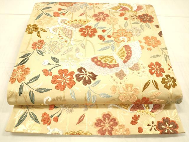 平和屋着物●六通柄袋帯　唐織　花蝶文　金糸　正絹　逸品　DAAW4339cm