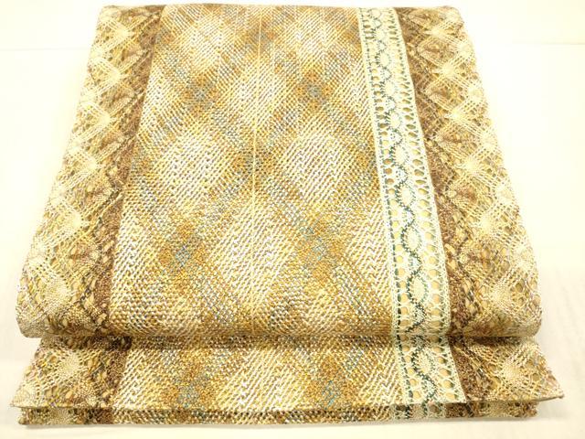 平和屋着物●全通柄袋帯　リボン織　抽象文様　金糸　やまと誂製　正絹　逸品　DAAW4342cm