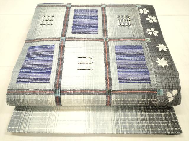 平和屋着物●太鼓柄袋帯　紬地　抽象花文　ほていや扱い　金糸　正絹　逸品　DAAW4343cm