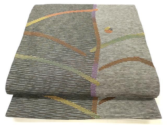 平和屋着物●両面　六通柄袋帯　唐織　抽象文様　瓢箪　金糸　正絹　逸品　DAAW4348cm