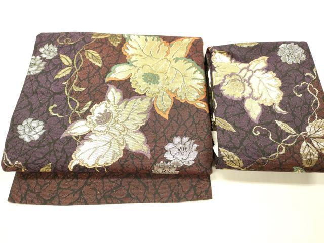平和屋着物●つけ帯　蔦保は花文　金銀糸　正絹　逸品　DAAW4349cm
