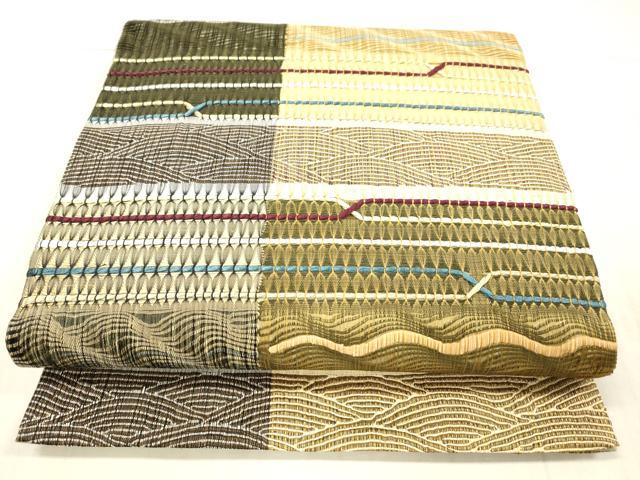 平和屋着物▽六通柄袋帯　スリーシーズン　春夏秋　櫛織　抽象文様　正絹　逸品　DAAW4354cm