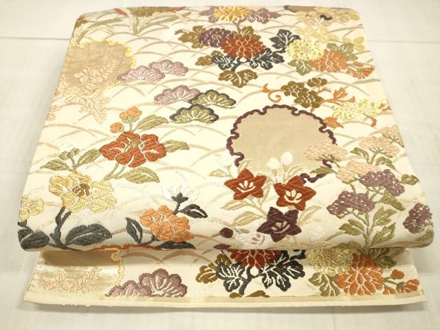 平和屋着物●六通柄袋帯　能衣唐織　雪輪秋草尽文　金糸　正絹　逸品　DAAW4355cm