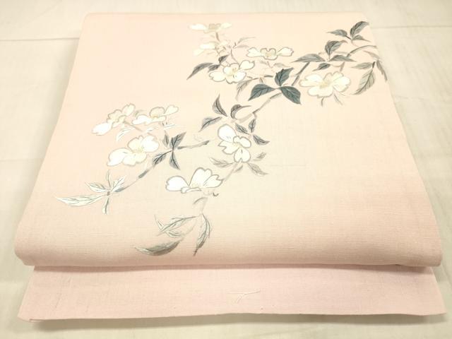 平和屋着物●太鼓柄袋帯　紬地　総刺繍　枝花文　正絹　逸品　DAAW4377cm