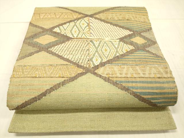 平和屋着物●太鼓柄袋帯　紬地　抽象文様　正絹　逸品　DAAW4378cm