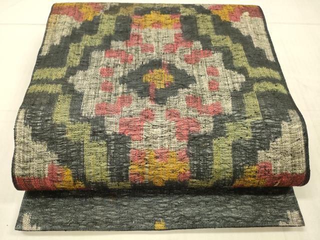 平和屋着物▽六通柄袋帯　スリーシーズン　春夏秋　抽象花文　正絹　逸品　DAAW4379cm