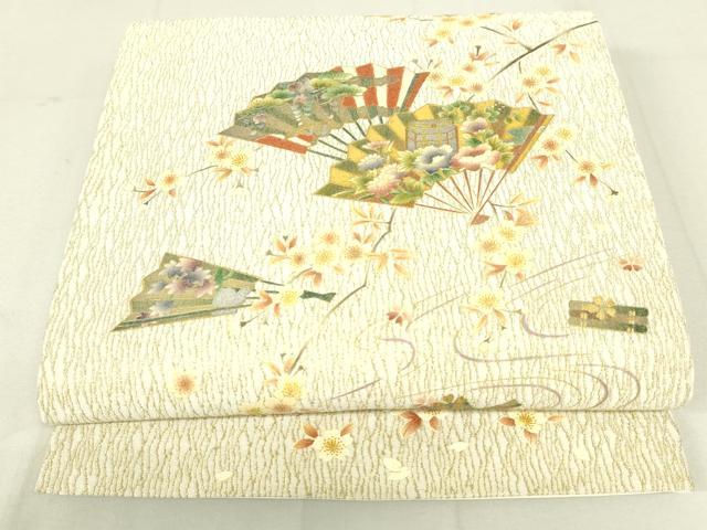 平和屋着物●太鼓柄袋帯　流水扇面花文　金銀彩　正絹　逸品　DAAW4443cm