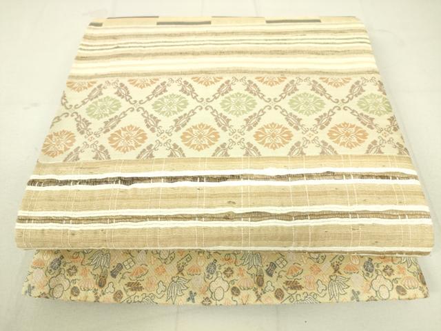 平和屋着物●インド・アッサム　野蚕糸　手織　ムガシルク　両面　六通柄袋帯　横段花文　間道　正絹　逸品　DAAW4445cm