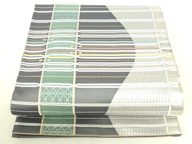 平和屋着物●六通柄袋帯　横段文　金銀糸　正絹　逸品　DAAW4450cm