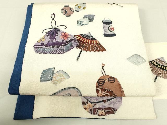 平和屋着物●九寸名古屋帯　番傘　提灯　正絹　逸品　DAAW4462cm