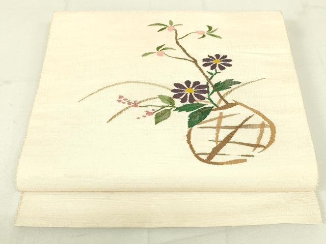 平和屋着物●八寸名古屋帯　紬地　飾花文　正絹　逸品　DAAW4469cm